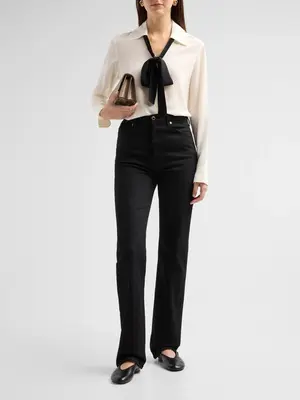 FRAME Contrast Tie Silk Shirt - Cream