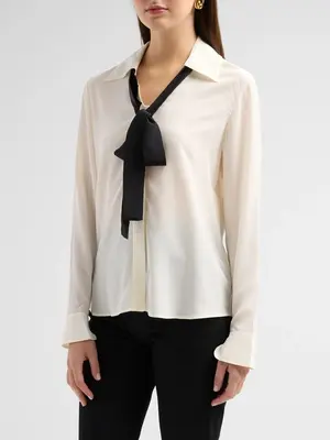 FRAME Contrast Tie Silk Shirt - Cream