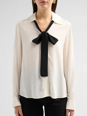 FRAME Contrast Tie Silk Shirt - Cream