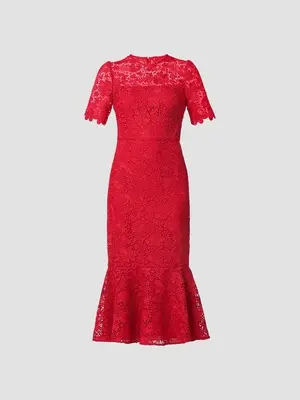 Shoshanna Darcy Floral Lace Midi-dress - Cherry