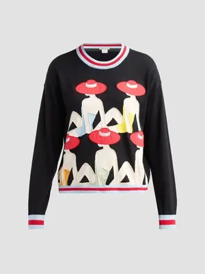 Alice + Olivia Gleeson Embroidered Stretch-cotton Crewneck Sweater - Multi