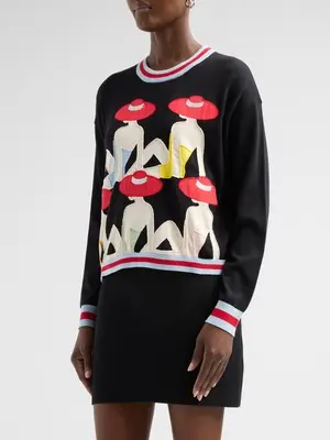 Alice + Olivia Gleeson Embroidered Stretch-cotton Crewneck Sweater