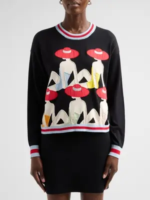 Alice + Olivia Gleeson Embroidered Stretch-cotton Crewneck Sweater