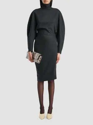 Khaite Harlin Stretch Wool-cashmere Turtleneck Knee-length Dress