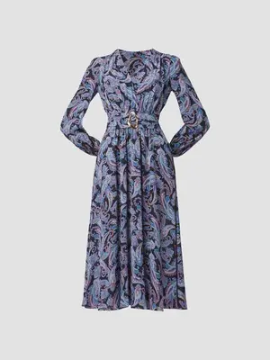 Shoshanna Kendall Belted Paisley A-line Midi-dress