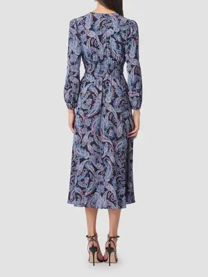 Shoshanna Kendall Belted Paisley A-line Midi-dress