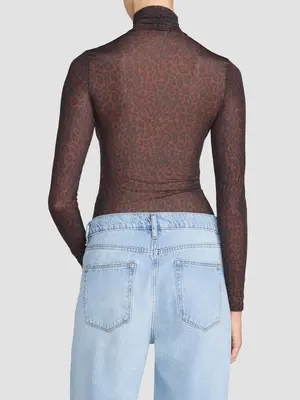 FRAME The Hosiery Leopard Print Sheer Top