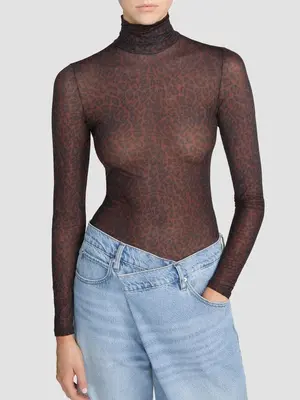 FRAME The Hosiery Leopard Print Sheer Top