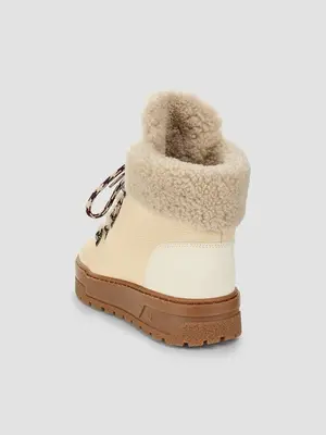 POLLINI Lace-up Shearling Ankle Boots - White