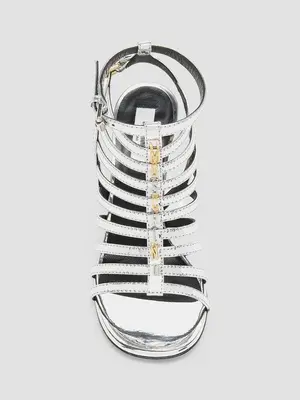 Moschino 100mm Logo Lettering Stiletto Sandals - Silver