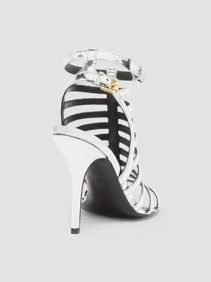 Moschino 100mm Logo Lettering Stiletto Sandals - Silver