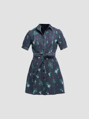 Shoshanna Archie Floral-print Denim Minidress - Blue Pattern
