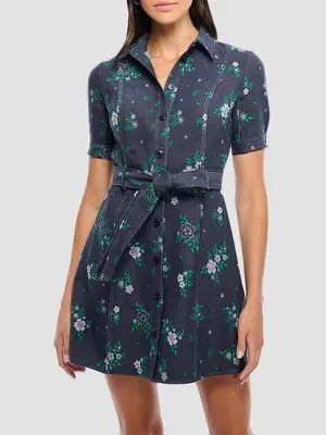 Shoshanna Archie Floral-print Denim Minidress - Blue Pattern