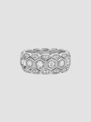 David Yurman Hex Stack Ring In Sterling Silver - Diamond