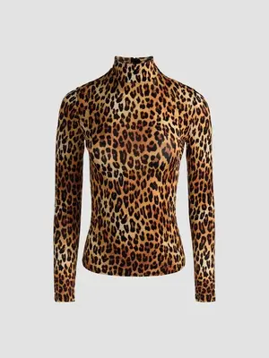 Alice + Olivia Delaina Leopard-print Turtleneck Top