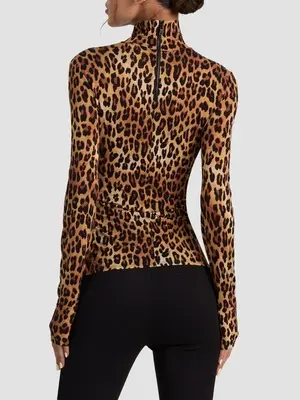 Alice + Olivia Delaina Leopard-print Turtleneck Top