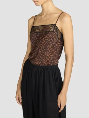 FRAME Delphine Leopard-print Lace-trim Silk Camisole