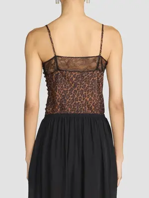 FRAME Delphine Leopard-print Lace-trim Silk Camisole