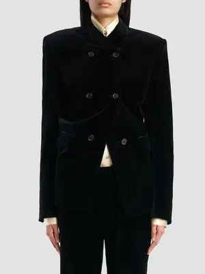 Khaite Rolo Stretch-velvet Double-breasted Jacket - Black