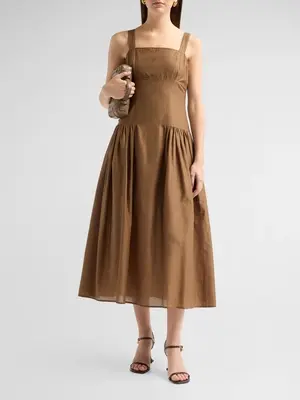 FRAME The Garden Basque-waist Midi Dress