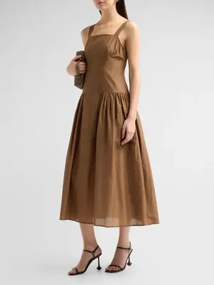 FRAME The Garden Basque-waist Midi Dress