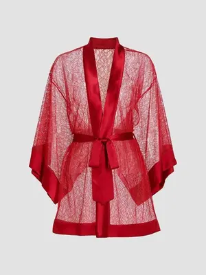 Kiki De Montparnasse Petite Fleur Silk Lace Kimono-style Robe - Red