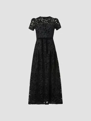 Shoshanna Farah Velvet Lace Tea-length Dress