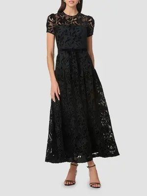 Shoshanna Farah Velvet Lace Tea-length Dress