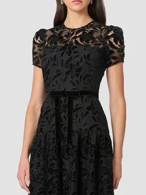 Shoshanna Farah Velvet Lace Tea-length Dress