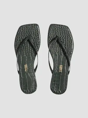Tkees Croc-embossed Leather Flat Sandals - Emerald