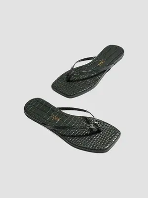 Tkees Croc-embossed Leather Flat Sandals - Emerald