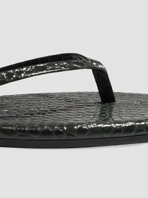 Tkees Croc-embossed Leather Flat Sandals - Emerald