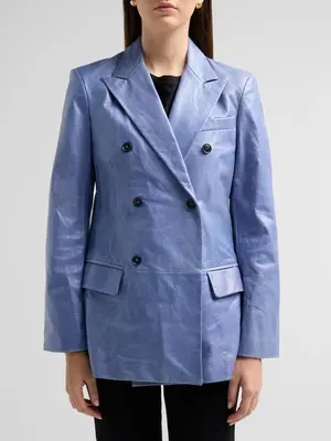 FRAME The Leather Boulevard Double-breasted Blazer