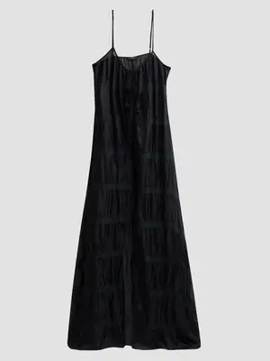 Kiki De Montparnasse Smocked Silk Tie Maxi Gown - Black