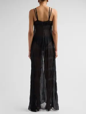 Kiki De Montparnasse Smocked Silk Tie Maxi Gown
