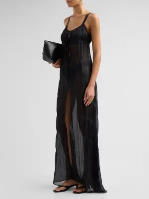 Kiki De Montparnasse Smocked Silk Tie Maxi Gown