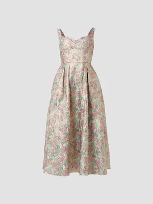 Shoshanna Ophelia Brocade Midi-dress - Metallic Multi