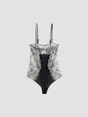 Kiki De Montparnasse Noir Et Blanc Lace Bodysuit