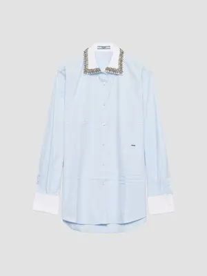 Prada Embroidered Poplin Shirt - Blue