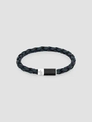 Tateossian Rt Carbon Pop Braided Leather Bracelet - Blue