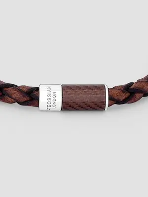 Tateossian Rhodium-plated & Leather Braided Bracelet