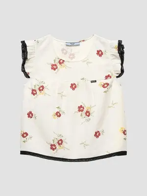 Prada Linen Top With Floral Motif