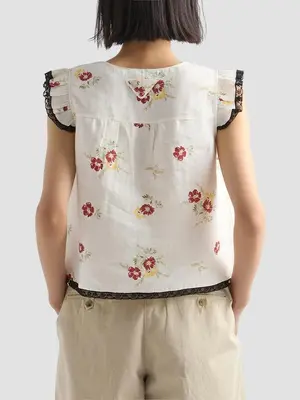 Prada Linen Top With Floral Motif