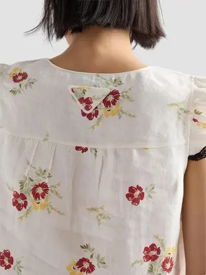 Prada Linen Top With Floral Motif