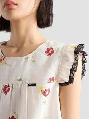 Prada Linen Top With Floral Motif