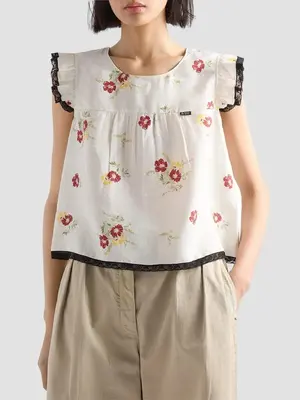 Prada Linen Top With Floral Motif