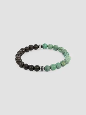 Tateossian Sterling Silver Wood Jasper & Ebony Wood Beaded Bracelet - Green