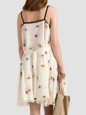 Prada Embroidered Linen Mini-dress With Floral Motif