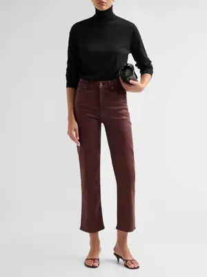FRAME Le Sleek Coated Straight-leg Crop Jeans