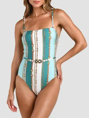 L'Agence Tory Striped Bandeau One-piece Swimsuit